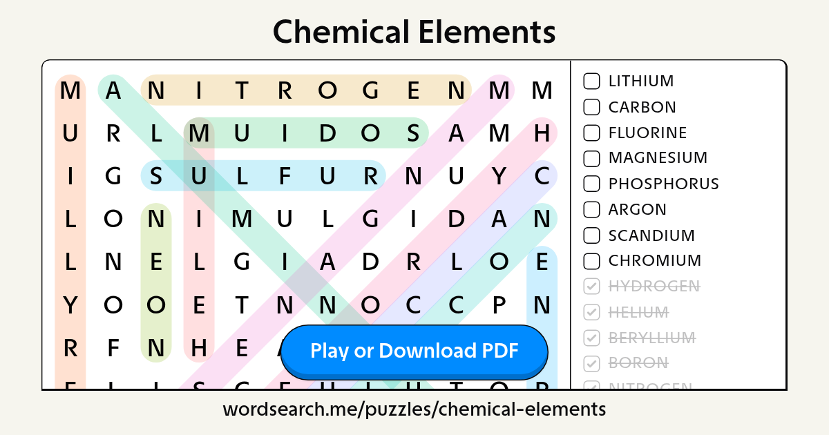 Periodic Table Wordsearch